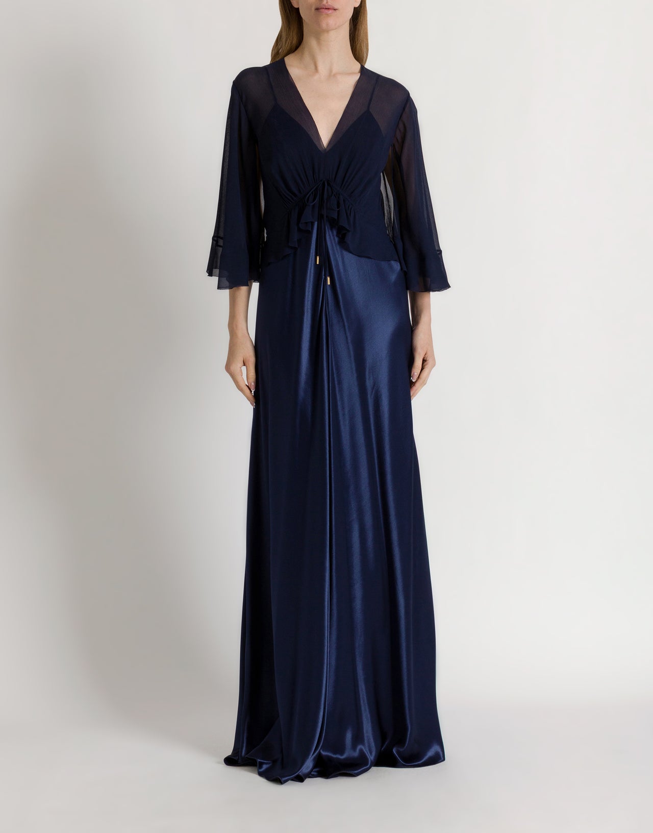 Shiny satin long dress with cape | Alberta Ferretti