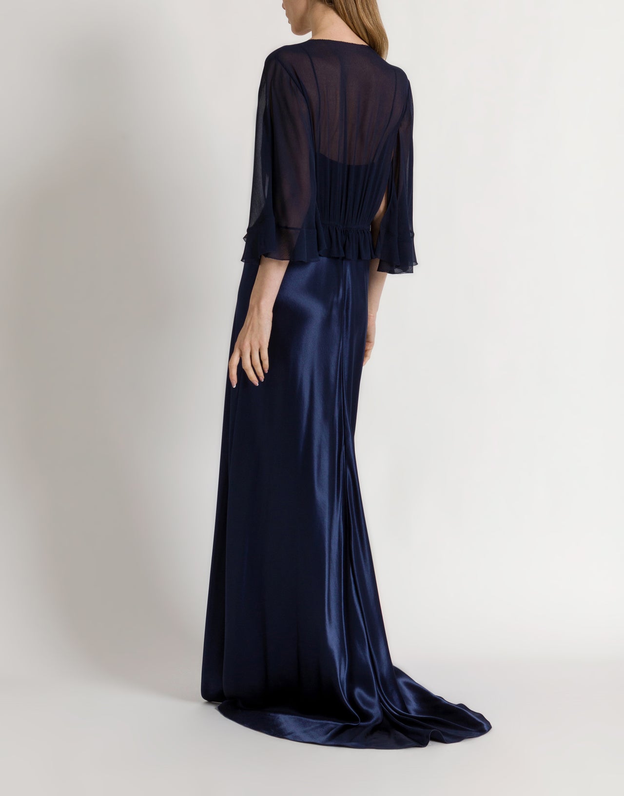 Shiny satin long dress with cape | Alberta Ferretti