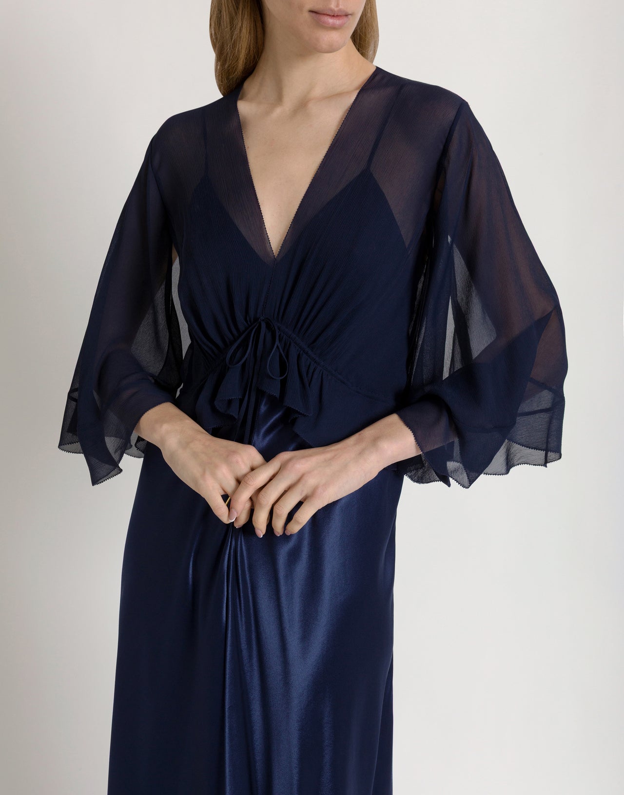 Shiny satin long dress with cape | Alberta Ferretti